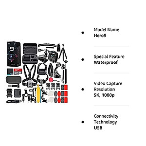 GoPro HERO9 Black - Waterproof Action Camera with Front LCD, Touch Rear Screens, 5K Video, 20MP Photos, 1080p Live Streaming, Stabilization + 16GB Card and 50 Piece Accessory Kit - Action Kit
