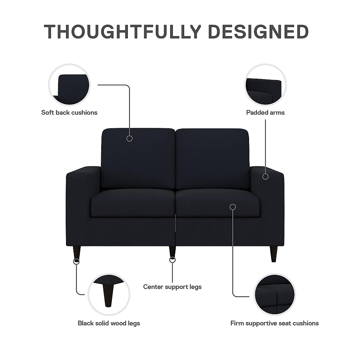 REALROOMS Coral Loveseat 2 Seater Upholstered Sofa, Green Velvet