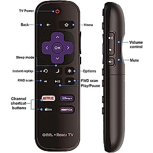 OEM Replacement Remote Control fits for All Onn. Roku TV Smart 4K Ultra HDTV with 4 Shortcut APP Keys - Netflix, Disney Plus, Apple TV+, and HBO Max Buttons