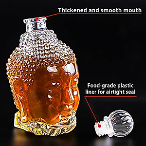 MOLIGOU Glass Decanter with Airtight Stopper, Liquor Decanter with Unique Buddha Shaped Design, Decanter Bottle for Whiskey, Brandy, Vodka, 25oz/750ml