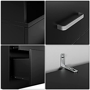 FOTOSOK 71 Inches Tall Storage Cabinet, Bookcase with 3 Drawers and 3-Tier Open Shelves, Wooden Bookshelf Storage Organizer for Living Room, Study, Kitchen, Home Office, Black