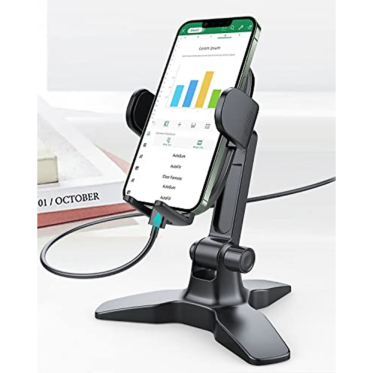 OQTIQ Cell Phone Stand for Desk, Adjustable Phone Stand with 360 Degree Rotation, Heavy Duty Cell Phone Holder, Home Office Accessories, Desktop Phone Holder for iPhone 14 13 12 Pro Max, Galaxy S22