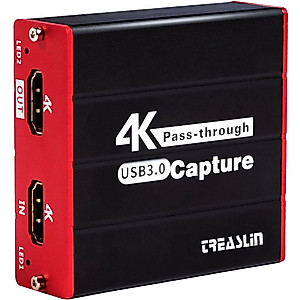 TreasLin Capture Card, 4K Game HDMI Video USB3.0 Capture Card Live Streaming Share for PS5 PS4 Switch Wii U DSLR Xbox on OBS Support Windows, Mac, Zero Latency HDMI Pass-Through