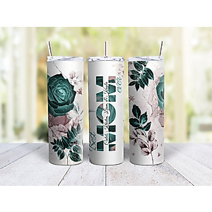 20oz Skinny Tumbler Best Mom Ever Personalized - Stainless Steel Double Wall Insulated Cup With Lid And Straw (Green)