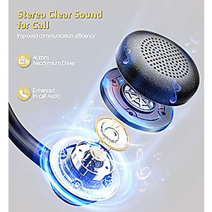 VOCLINE Wireless Headset with Microphone, 22H PC Wireless Headset, Over-Ear Wireless Headphone with Dual CVC8.0 Noise Canceling Mic, Mute Only Available on Smartphone, Support 3.5mm Connect