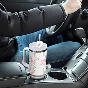 Jihqo Watercolor Bows 40 oz Stainless Steel Vacuum Insulated Tumbler with Handle and Straw Lid, Leakproof Water Bottle Double Wall Travel Mug Coffee Cup, Cupholder Friendly