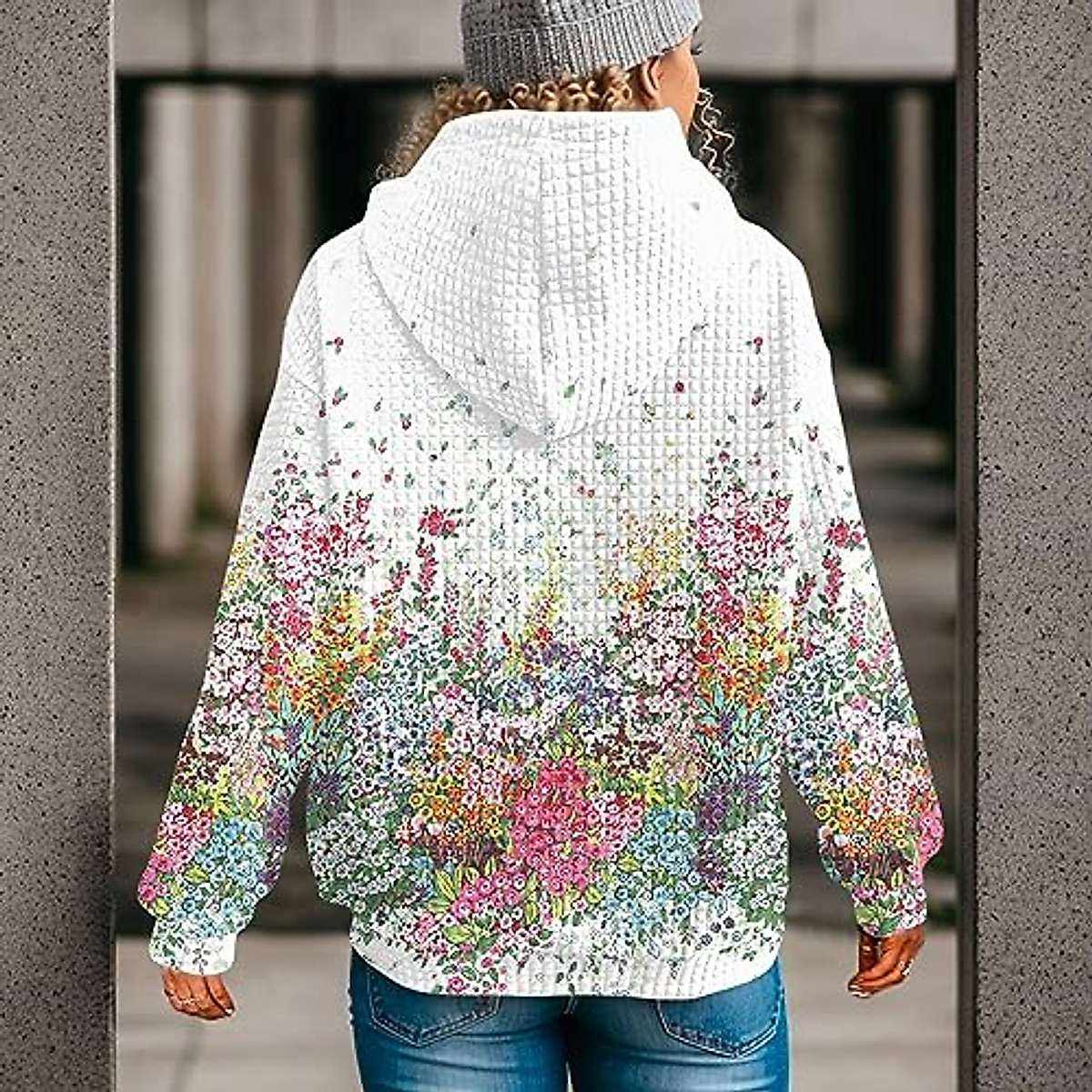 HUANKD Women's Fashion Hoodies & Sweatshirts, Sudaderas Para Mujer Con Capucha Trendy Sweatshirts For Women Hoodies Cheap Popcorn Style Textured Hoodie Casual Long Sleeve Drawstring (M, White)