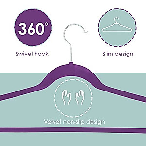 Sunbeam Slip-Proof Snag-Free Ultra Slim Velvet Hanger with Rotating Steel Hook (Pack of 10) (PURPLE)