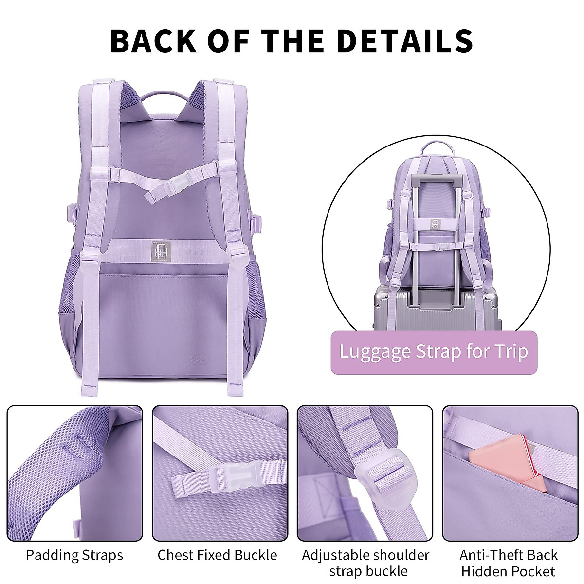 Harlang multi-function Backpack for teens, Laptop Backpack Fit 15.6 Inch, Classic Bookbag with Multi Pockets, Durable for School & Travel & Business - Purple