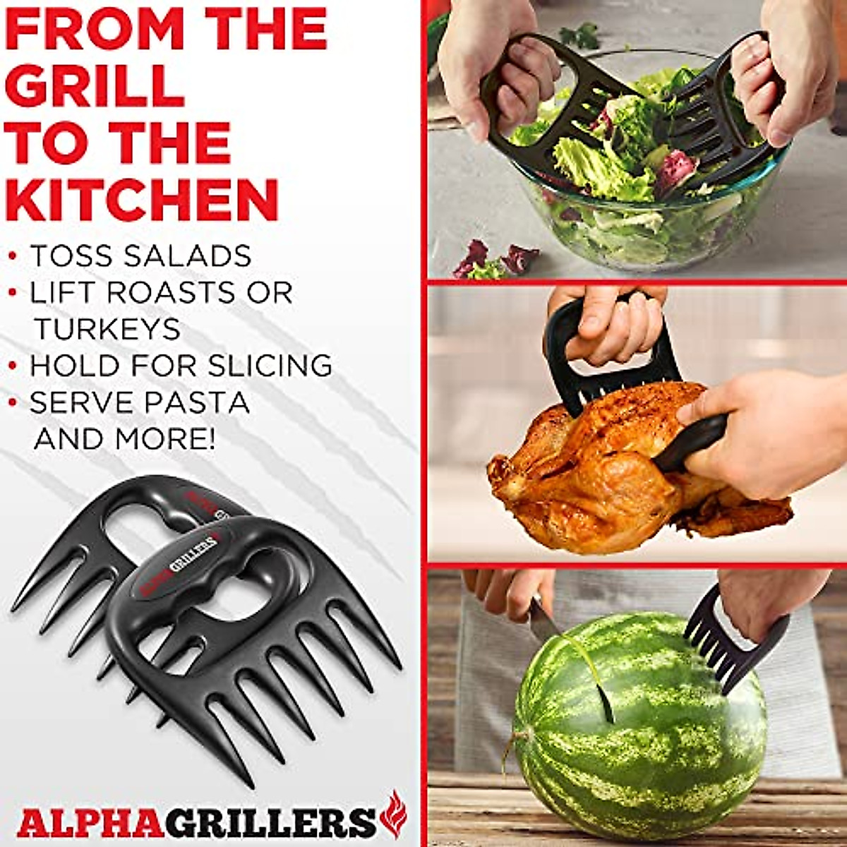 Alpha Griller Meat Claws for Shredding & Meat Shredder Tool - Meat Shredder Claws & Bear Claws for Shredding Meat, Smoker Accessories for BBQ Gifts for Men & Stocking Stuffers for Men