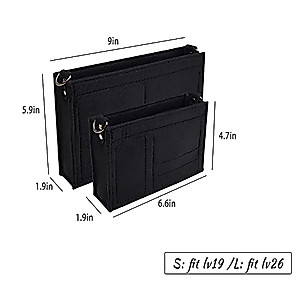 Vercord Felt Purse Insert Organizer 26 19 Toiletry Pouch Insert with D Ring Attach Chain Strap Black L