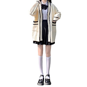 Womens Japan Cute Cardigan Sweater Kawaii JK Uniform Open Front Cardigan with Buttons Aesthetic Long Sleeve Loose Jackets