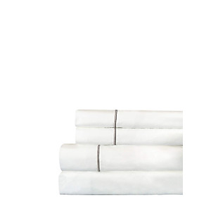 Melange Home Percale Cotton Single Stripe Embroidery, Twin Duvet Set, Charcoal on White