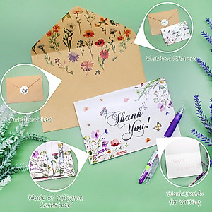 Anvin Thank You Cards 24 Pcs with Kraft Envelopes and Stickers Wildflower Design Blank Note Cards for Wedding, Business, Baby Shower, Funeral, Graduation, Bridal Shower (4x6 Inch)