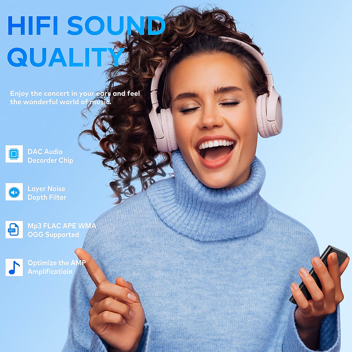 128GB MP3 Player, ZOOAOXO Music Player with Bluetooth 5.2, Built-in HD Speaker, FM Radio, Voice Recorder, Mini Design, Weigh 2.4 oz, HiFi Sound, Ideal for Sport, Earphones Included