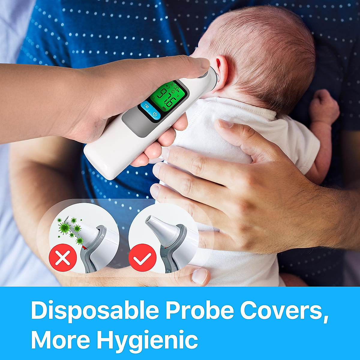 96 Counts Ear Thermometer Probe Covers Refill Caps Lens Filters for Femometer Family 1015 Ear Thermometer, Disposable Covers for Digital Ear Thermometers