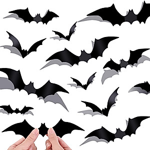 Kijamilee 96PCS Halloween Bats Decoration, 3D Bats Wall Decor, 4 Different Sizes Realistic PVC Black Scary Bat Sticker for Home Decor DIY Wall Decal Bathroom Office Indoor Hallowmas Party Supplies