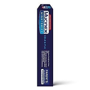Mucinex Nightshift Cold & Flu, Maximum Strength Powerful Multi-symptom Nighttime Relief, 20 Fast Release Caplets - Pain Reliever/Fever Reducer, Cough Suppressant, Antihistamine