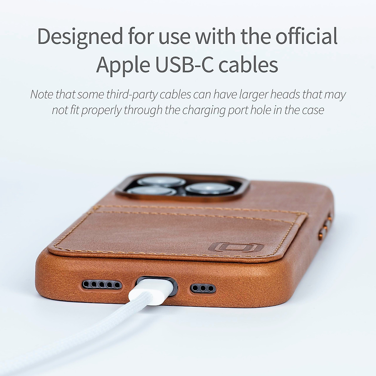 Dockem Genuine Leather Card Case for iPhone 15 Pro with Built-in Metal Plate for Magnetic Mounting, Stitched-on Wallet with 2 Credit Card Pockets (Light Brown, M2GL)