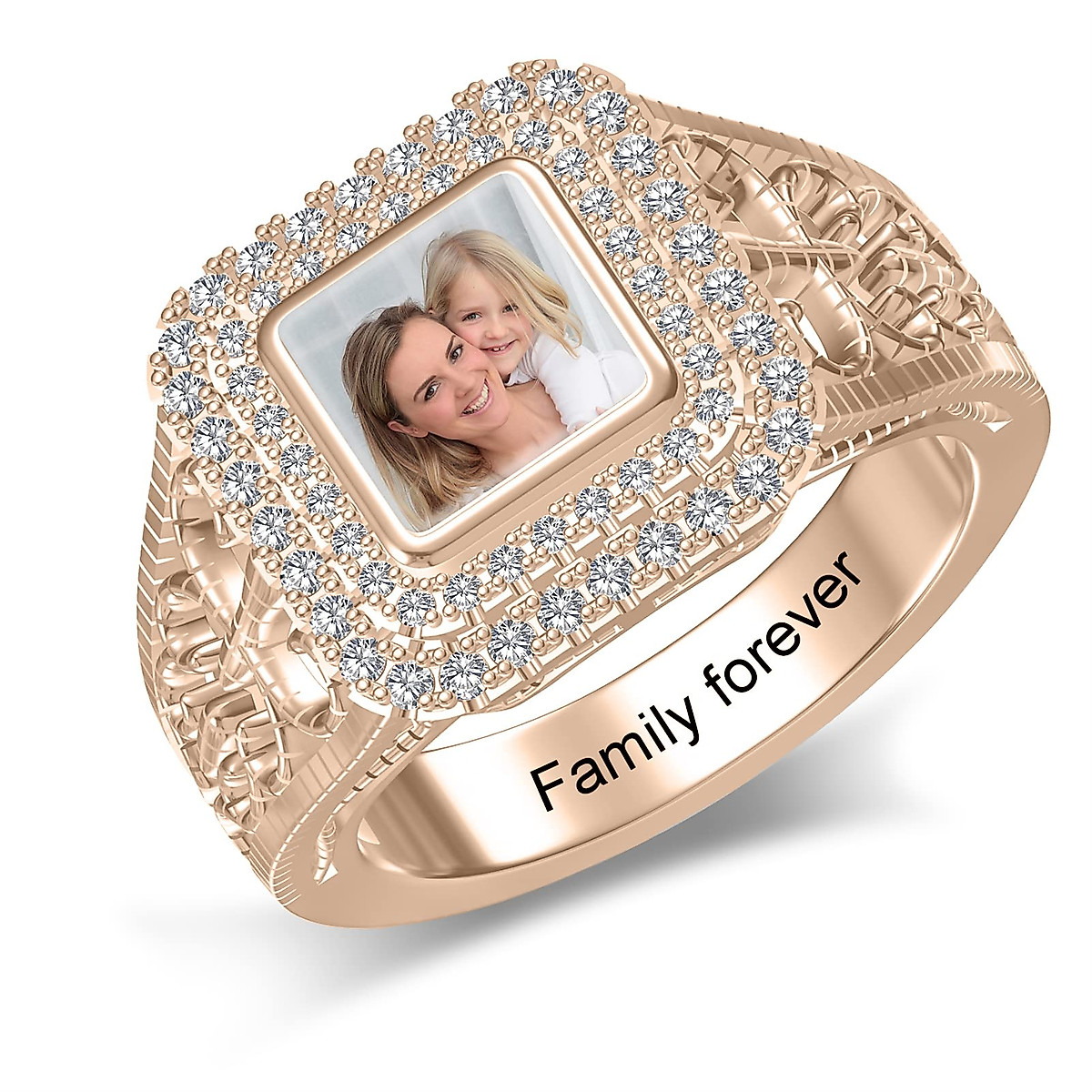 BAUMA AUTO Personalized Photo Signet Ring Custom Picture Engraved Name Ring for Women Mom Grandma Friends Jewelry Gift (Style 1)