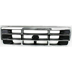 New Front Grille Chrome Shell & Primed Insert + Head Light Trim Door Right Passenger & Left Driver Side For 1992-1996 Bronco / 1992-1997 Ford F-150 F-250 F-350 Direct Replacement F4TZ8200A F2TZ13064C