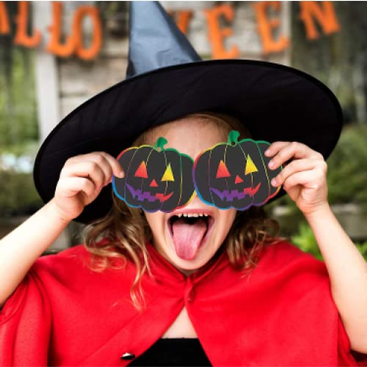 Neliblu Halloween Scratch Art Trick or Treak Paper Crafts Kit Bulk Pack of Halloween Pumpkins with Magic Rainbow Colors - 24 Pumpkin Ornaments, 24 Scratch Sticks, 24 Ribbons