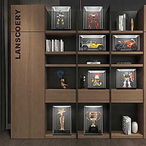 LANSCOERY Clear Acrylic Display Case with LED Light, Large Showcase and Display Box, Dustproof with UV Protection, Perfect for Figures Collectibles - 11.8x11.8x15.7inch