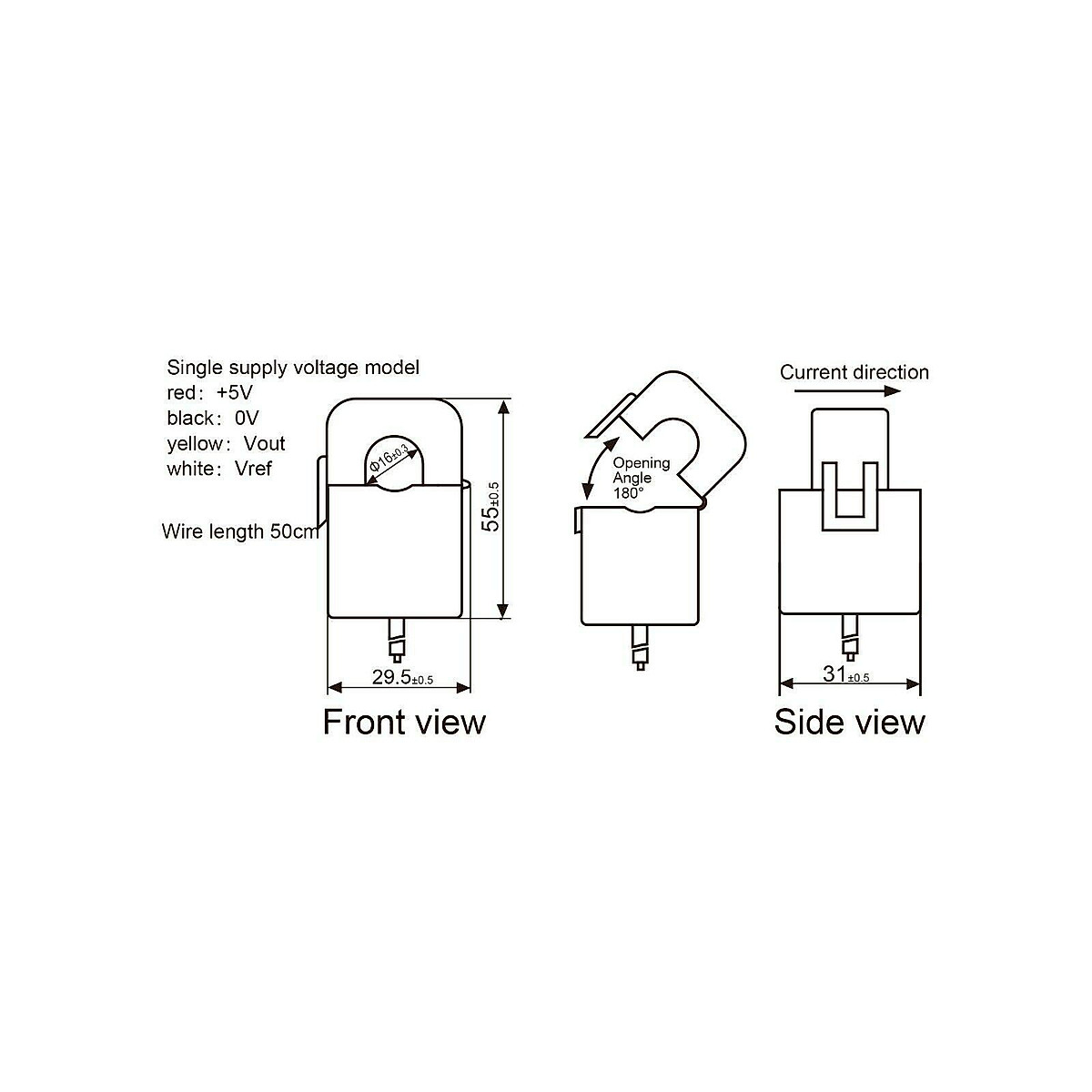 YHDC Hall Split core current sensor HSTS016L 30A/2.5±0.625V 1%, Black