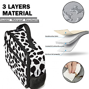 Cow Print Lunch Bag with Pockets Durable Insulation Lunch Box Leakproof Lunch Tote Bag For Teen Women Men Work Travel