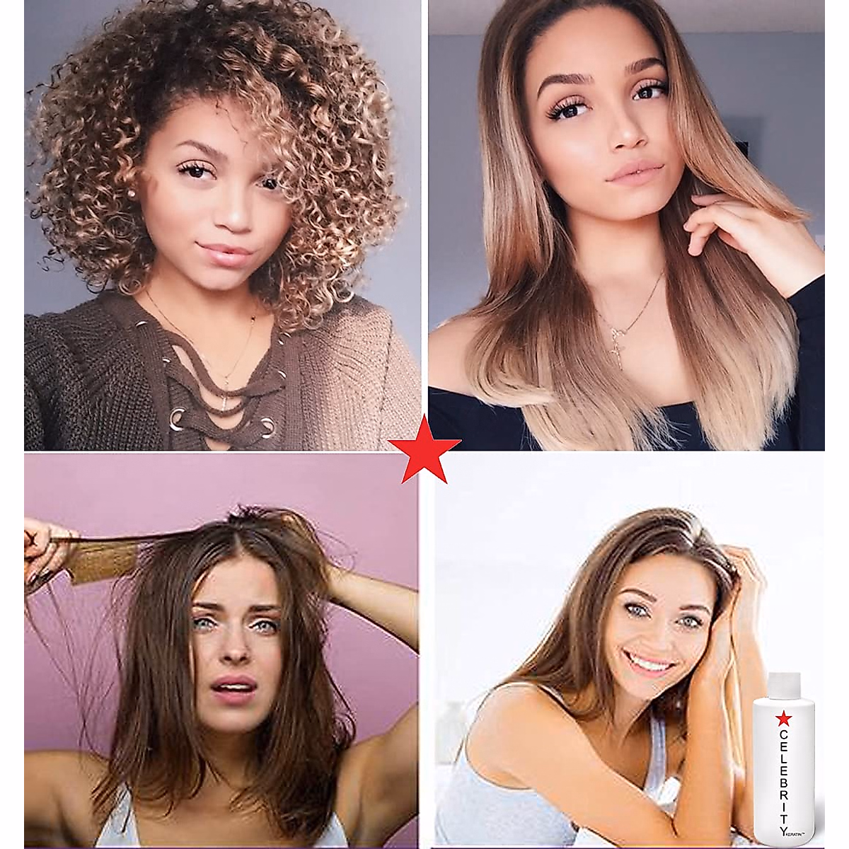 CELEBRITY KERATIN Hair Treatment Conditioning Straightening Keratin Proteins Amino Acids Argan Castor Oils Repair Damaged Color Treated Curly Straight Coarse Thin Hair