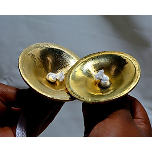 Brass Manjira Instrument Finger cymbal or Hand Cymbals Metal Clapper | METAL MANJEERA PERCUSSION KIRTAN POOJA | Tibetan Tingsha Manjeera Clash Traditional for Indian Music & Tibetan Prayer (Style 1)