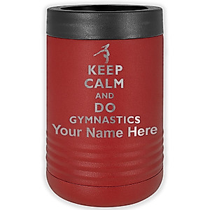 LaserGram Double Wall Insulated Beverage Can Holder, Keep Calm and Do Gymnastics, Personalized Engraving Included (Standard Can, Maroon)