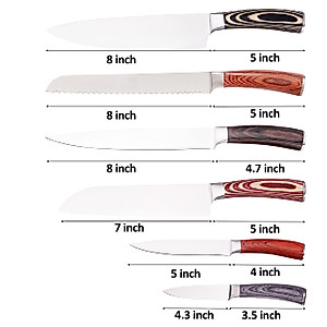 LUVCOSY Colorful Pakkawood Kitchen Knife Set of 6, Stainless Steel Chef Knife with Gift Box, Razor Sharp Bread Knife/Grill Knife/Utility Knife/Paring Knife/Santoku Knife for Home/Kitchen
