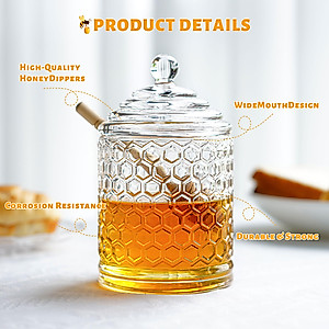 kanpura Clear Crystal Honey Pot with Dipper and Lid,Glass Honey Jar with Dispenser, Glass Honey and Syrup Container for Home Kitchen
