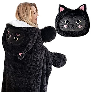 VK Living Wearable Blanket Hoodie Cat Wearable Hooded Blanket Adult, Sherpa Fleece Wearable Blanket, Super Soft Warm Fuzzy Oversized Wearable Hooded Blanket for Sofa Bed Camping