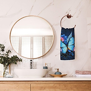 Dujiea Blue Butterfly Flower Kitchen Dish Towels Decorative Hand Towels Absorbent Microfiber Towel Multipurpose for Bathroom Hotel Gym Spa 15 X 27 Inches