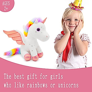Locmetur Unicorn Stuffed Animal 12 inch Cuddly Plush Toys Girls Gifts with Rainbow Fur Shinning Wings Adorable Toddler Room Decor Gift for Birthday Valentines or Graduation