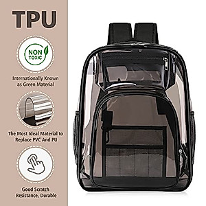 SIMBOOM Clear Backpack, Heavy Duty TPU Transparent Backpacks Large See Through Bookbag with Reinforced Strap for School, Stadium, Security, Work, Travel, College, Sporting Events, Concert (Black)
