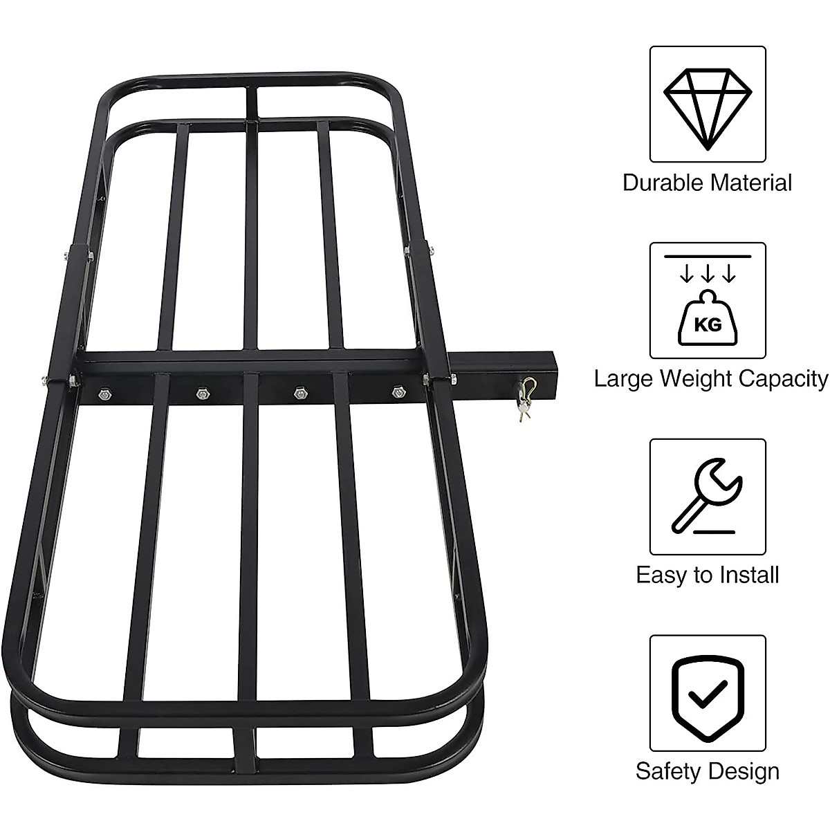 DMC-FPPS 500lbs Hitch Cargo Carrier, 53" L x 19" W x 5" H, 2 inch Adapter Shank, Black Steel Storage Baskets, Bumper Mounted Cargo Rack Carrier for RV's, Trucks, SUV's, Vans, Cars