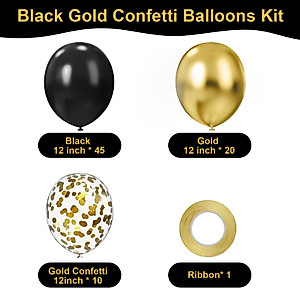 75pcs Black and Gold Balloons, 12 Inch Black and Gold Confetti Balloons Gold Latex Balloons for Birthday, New Year,Wedding,Graduation Party Baby Shower Decorations
