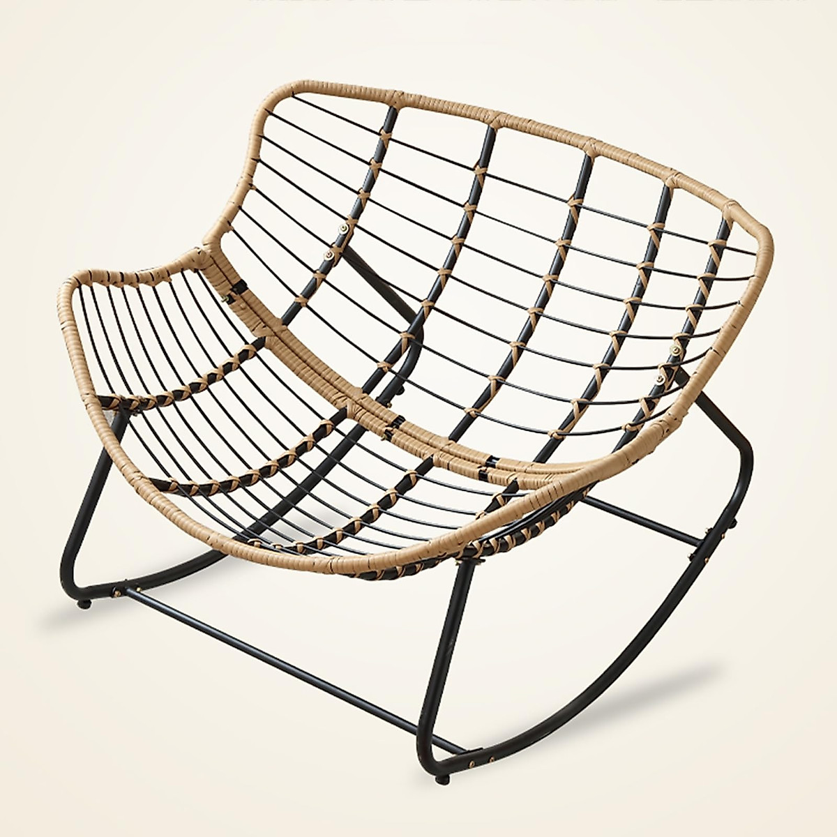 HARELA Outdoor Patio Rocking Chair, Indoor Rattan Rocker Chair, Oversized Wicker Chair Padded Cushion Rocker Recliner Chair Outdoor for Front Porch, Garden, Comfy Rocker Chair with Thick Cushion