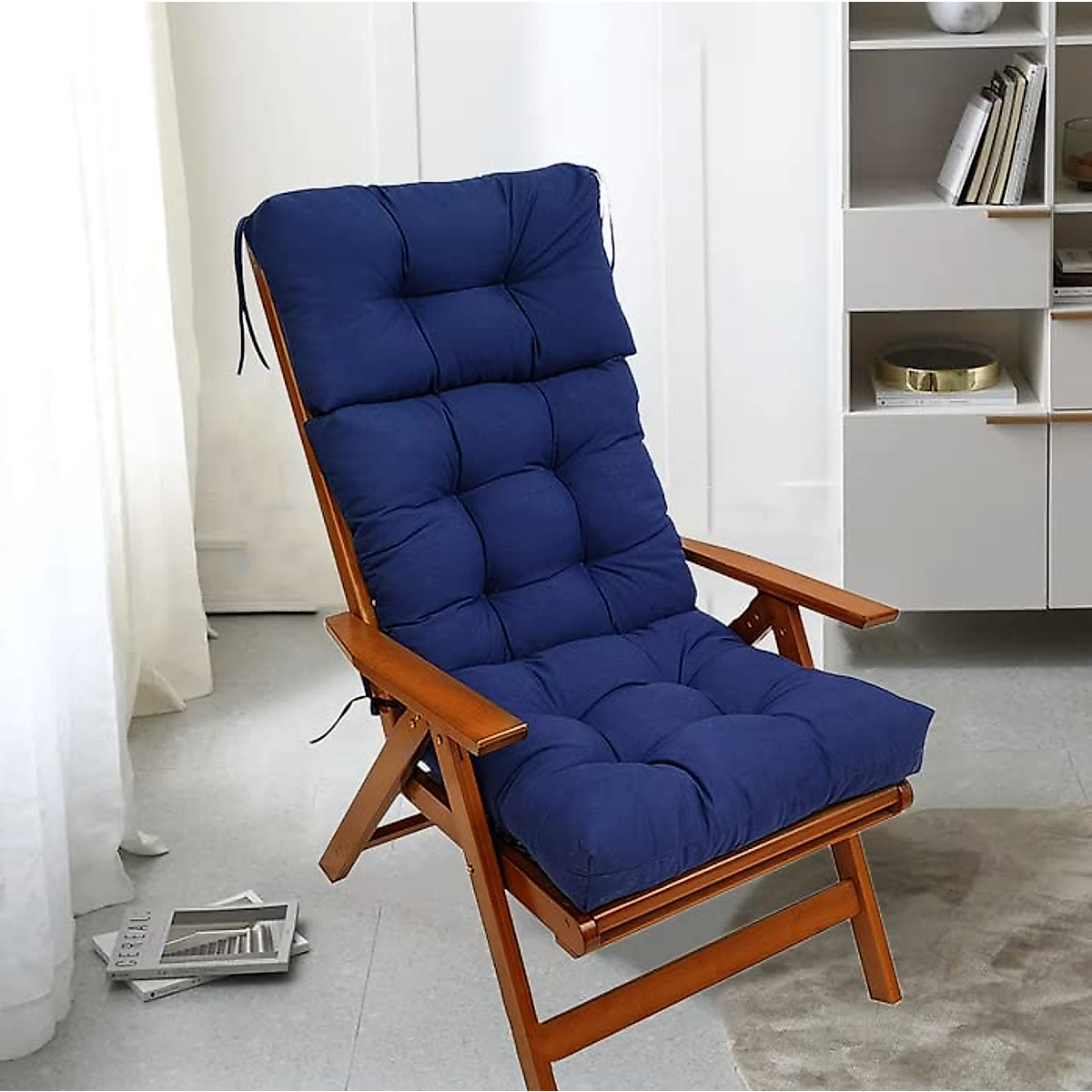 High Back Chair Cushion 52 Inch, Deep Seat Patio Seat and Back Cushion, Non-Slip Rocking Chair Cushion, High Back Patio Garden Lounger Chair Cushions (Navy Blue, 52x22 in)