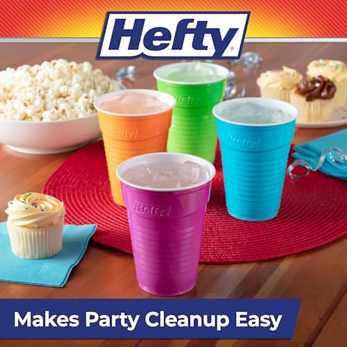 Hefty TKctPv Plastic Party Cups, Assorted Colors, 16 Ounce, 100 Count