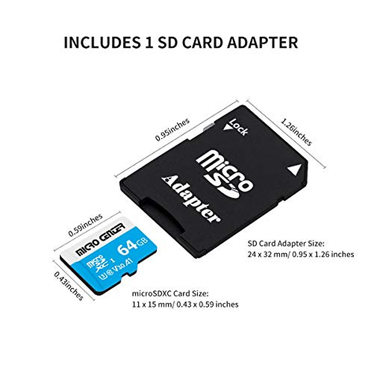 Micro Center Premium 64GB microSDXC Card, Nintendo-Switch Compatible Memory Card, UHS-I C10 U3 V30 4K UHD Video A1 Micro SD Card with Adapter (64GB)