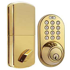 MiLocks XF-02P Digital Deadbolt Door Lock with Keyless Entry via Remote Control and Keypad Code for Exterior Doors, Polished Brass