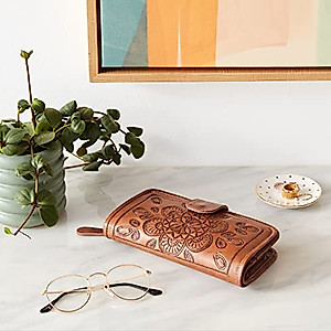 Womens Wallet, Purse, Genuine leather, Clutch, Billfold, Embossed, Trifold ladies wallet, Checkbook holder, Cash, Coins, gift for mom, gift for wife, Brown