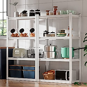 Raybee Garage Storage Shelves, Garage Shelving, 4 Tier Garage Shelves, Adjustable Heavy Duty Storage Shelves, Easy Assembly Metal Shelves for Storage, Kitchen, Pantry, White