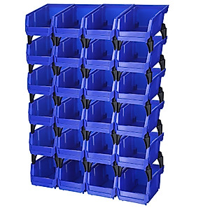Weysat 24 Pcs Storage Bins Parts Racks, Wall Mounted Tool Storage Bins, Plastic Stackable Garage Storage Bin Organizer for Screws Bolts Nuts Nails Beads Small Hardware Parts Storage Men Gift Tools