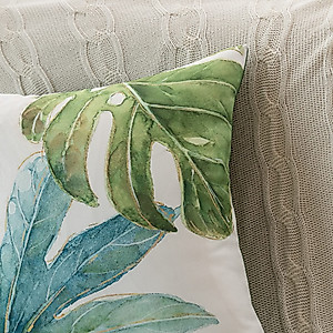 Green Tropical Leaves Throw Pillow Covers Set of 2 Decorative Monstera Palm Leaf Couch Pillow Case Botanical Plant Outdoor Pillow Covers Waterproof Fabric for Patio Bedroom Living Room, 18" x 18", C2