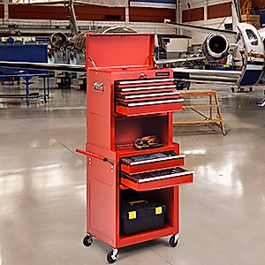Goplus 6-Drawer Rolling Tool Chest, 3-in-1 Tool Box Organizer w/ Auto Locking System & Lockable Wheels & Sliding Drawers & Detachable Top, Tool Storage Cabinet for Garage Workshop, Red